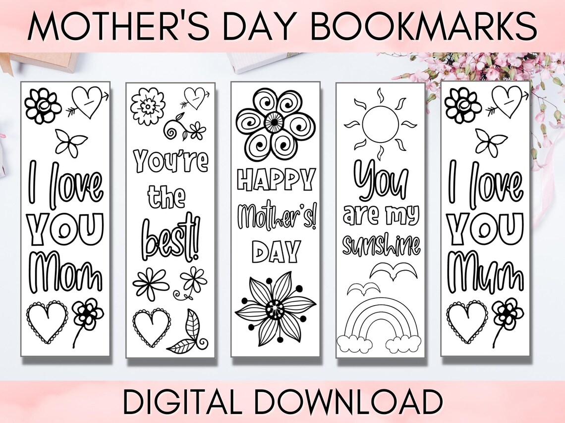 Mother's Day Printable Coloring Bookmarks DIY Gift for - Etsy