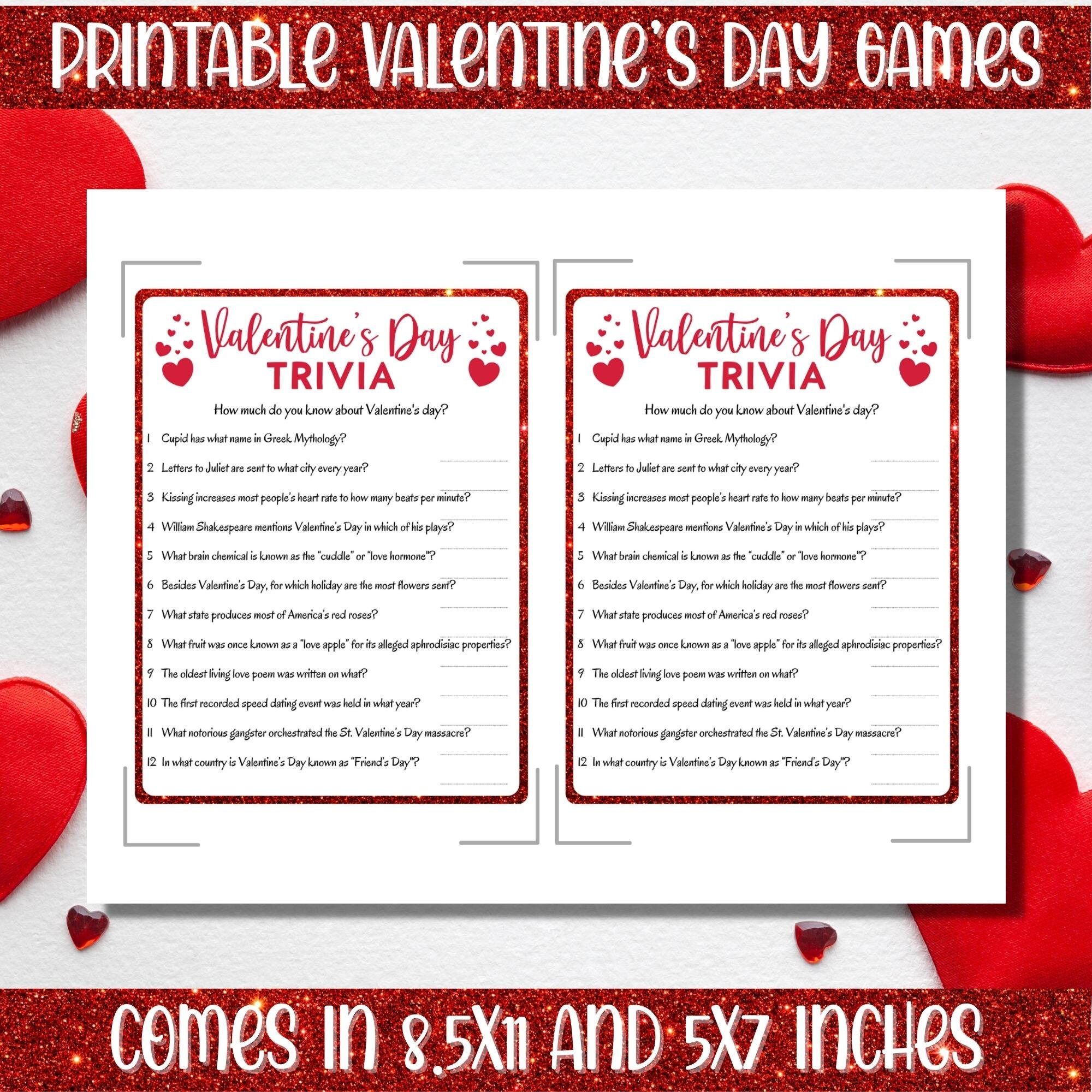 Printable Valentine's Day Trivia Quiz Party Game, Instant Download - Etsy