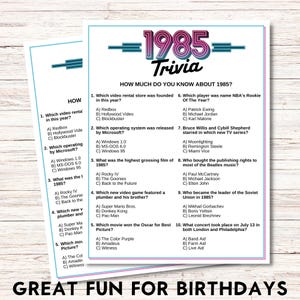 1985 Trivia Game, 40th Birthday Party Activities, Printable Fun Facts ...