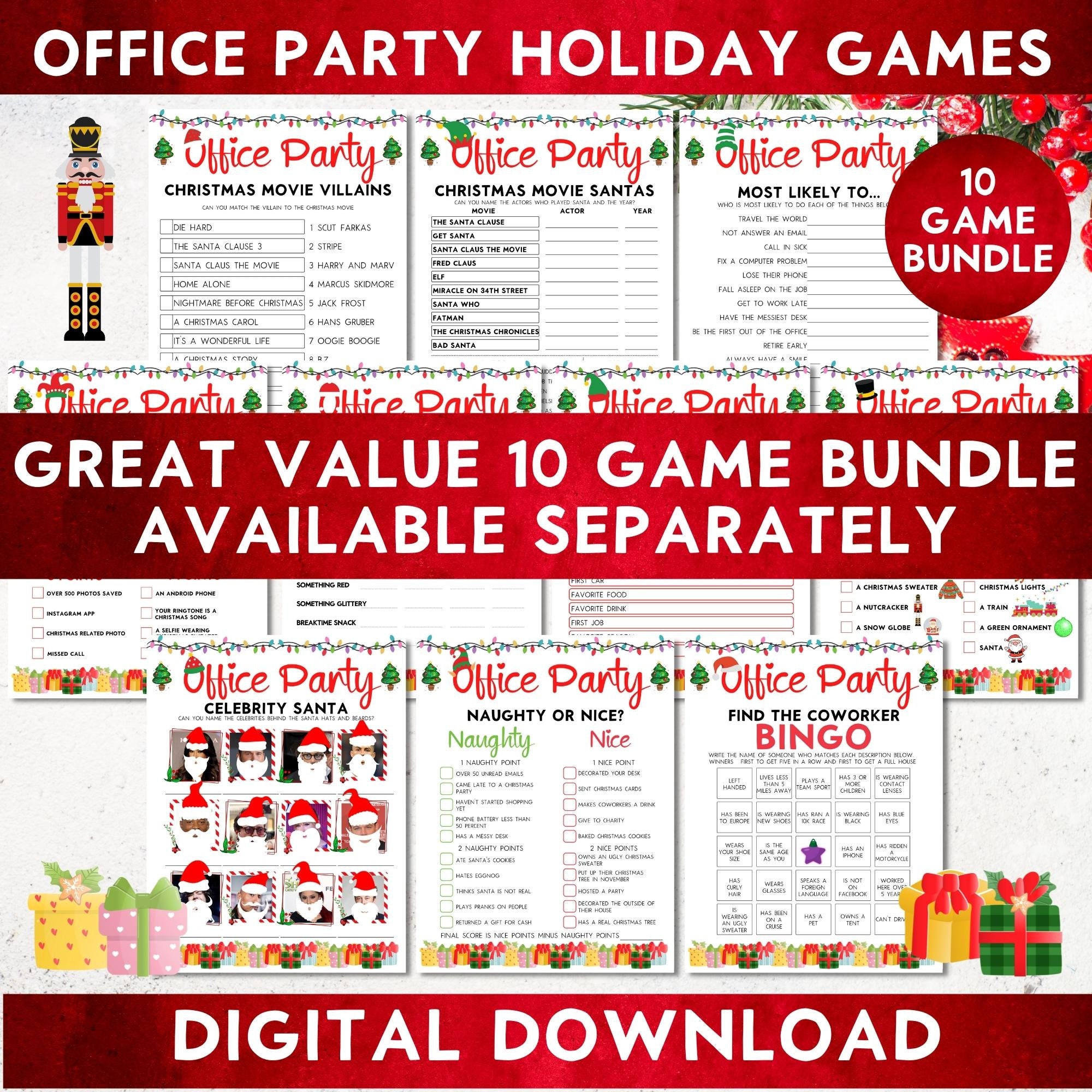 Printable Office Party Celebrity Santa Holiday Games, Christmas Work ...