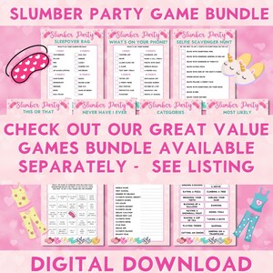 Printable Slumber Party Bingo Game, Sleepover, Pajama Party, Girls ...