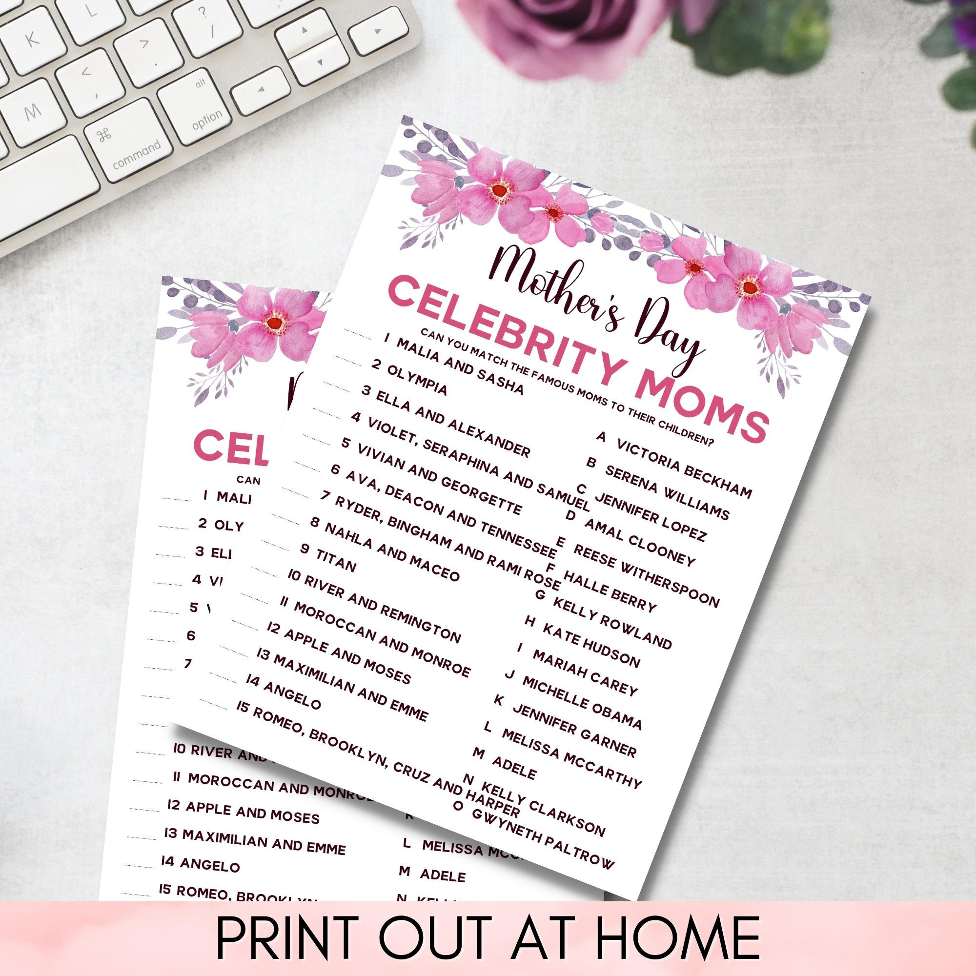 Printable Mother's Day Celebrity Moms Game Famous - Etsy
