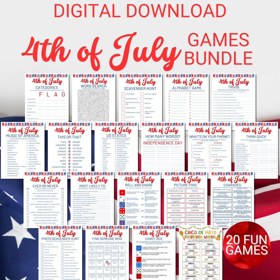 4th of July Party Games Bundle, Instant Download, USA Independence Day ...