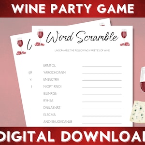 Wine Party Word Scramble Game, Printable Game, Bachelorette Party ...