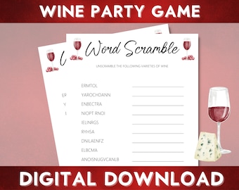 Printable Wine Varietals Word Scramble Wine Tasting Game Wine Birthday ...