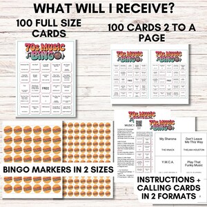 70s Music Bingo Game – 100 Printable Cards – Fun Party Activity With ...
