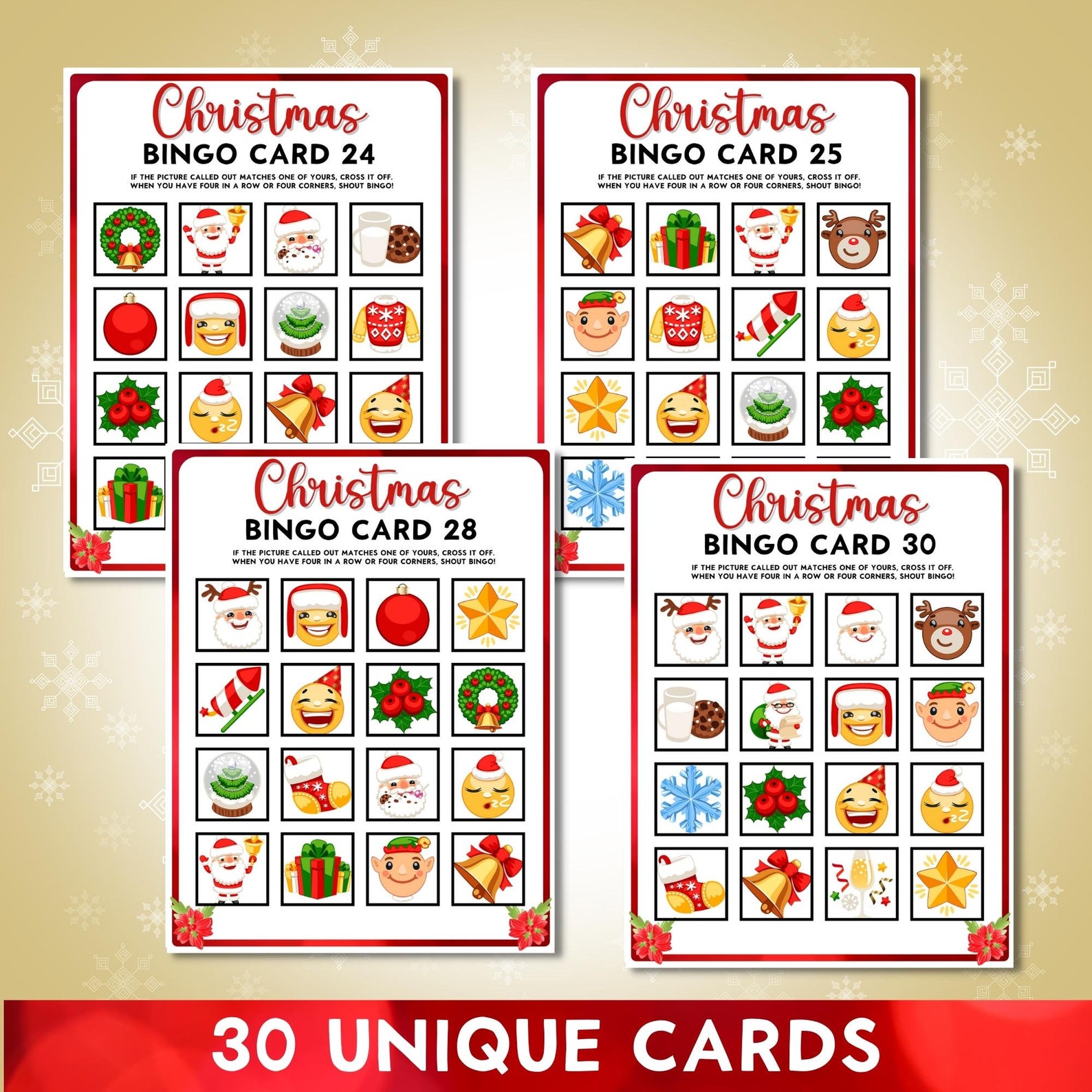 Printable Christmas Bingo Game, Instant Digital Download, 30 Unique ...