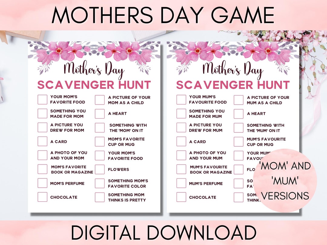 Printable Mother's Day Scavenger Hunt Game, Family Game Night ...