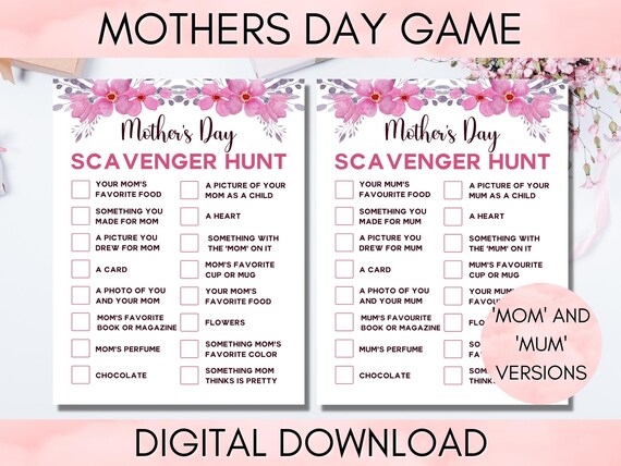 Printable Mother's Day Scavenger Hunt Game Family Game - Etsy