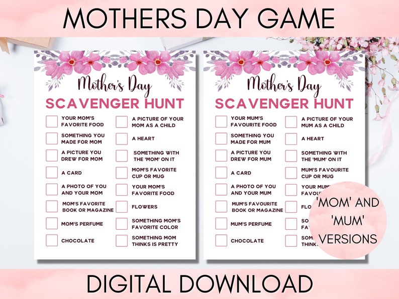 Printable Mother's Day Scavenger Hunt Game Family Game - Etsy