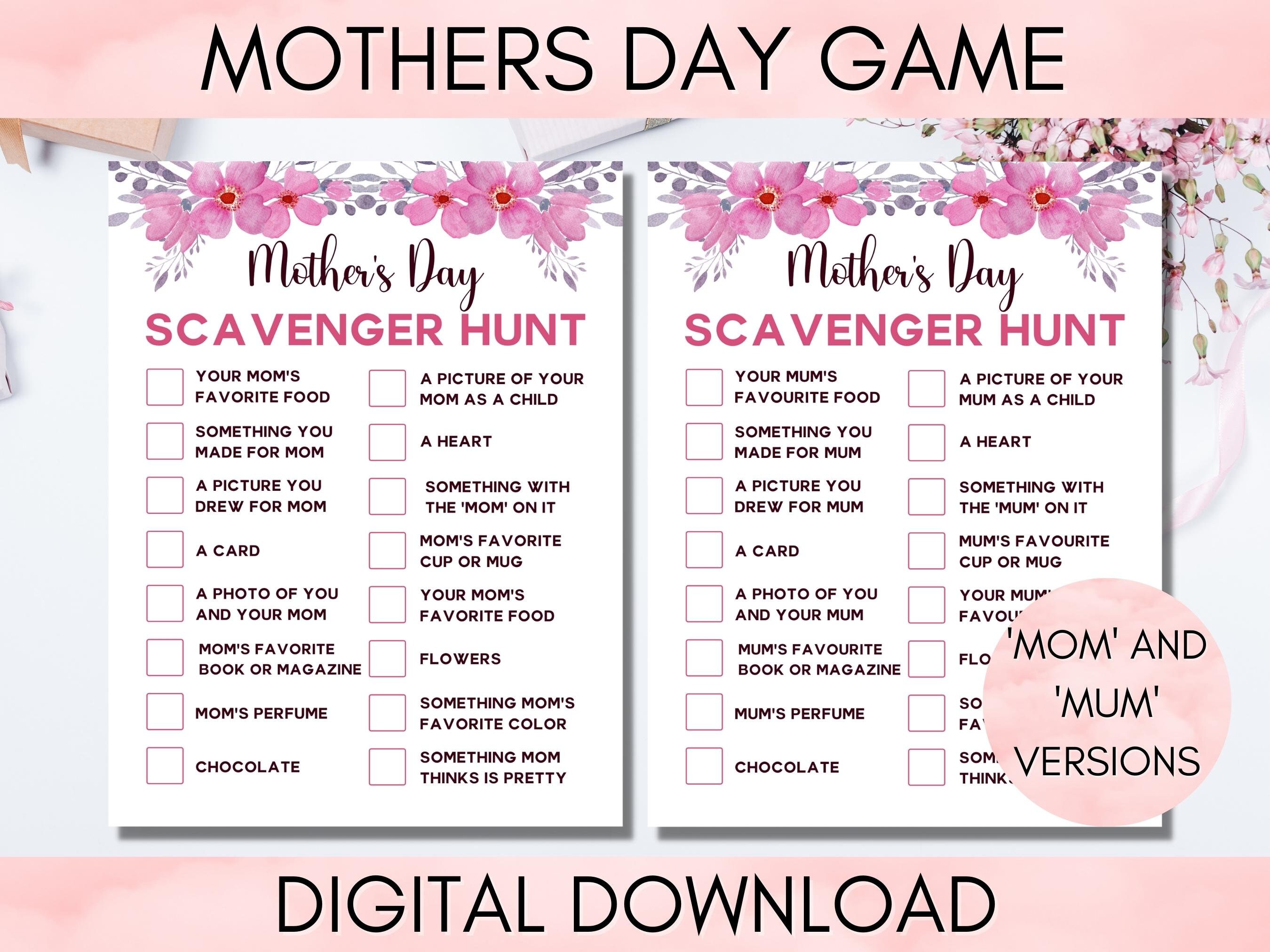 Printable Mother's Day Scavenger Hunt Game Family Game - Etsy