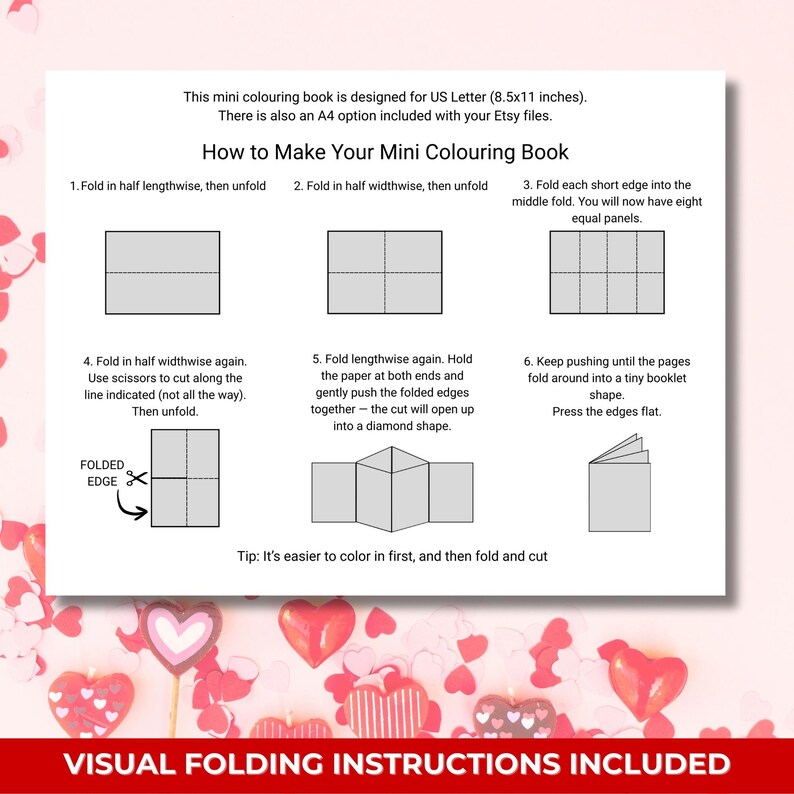 Valentine Mini Coloring Books Printable, Print and Fold Activity for ...