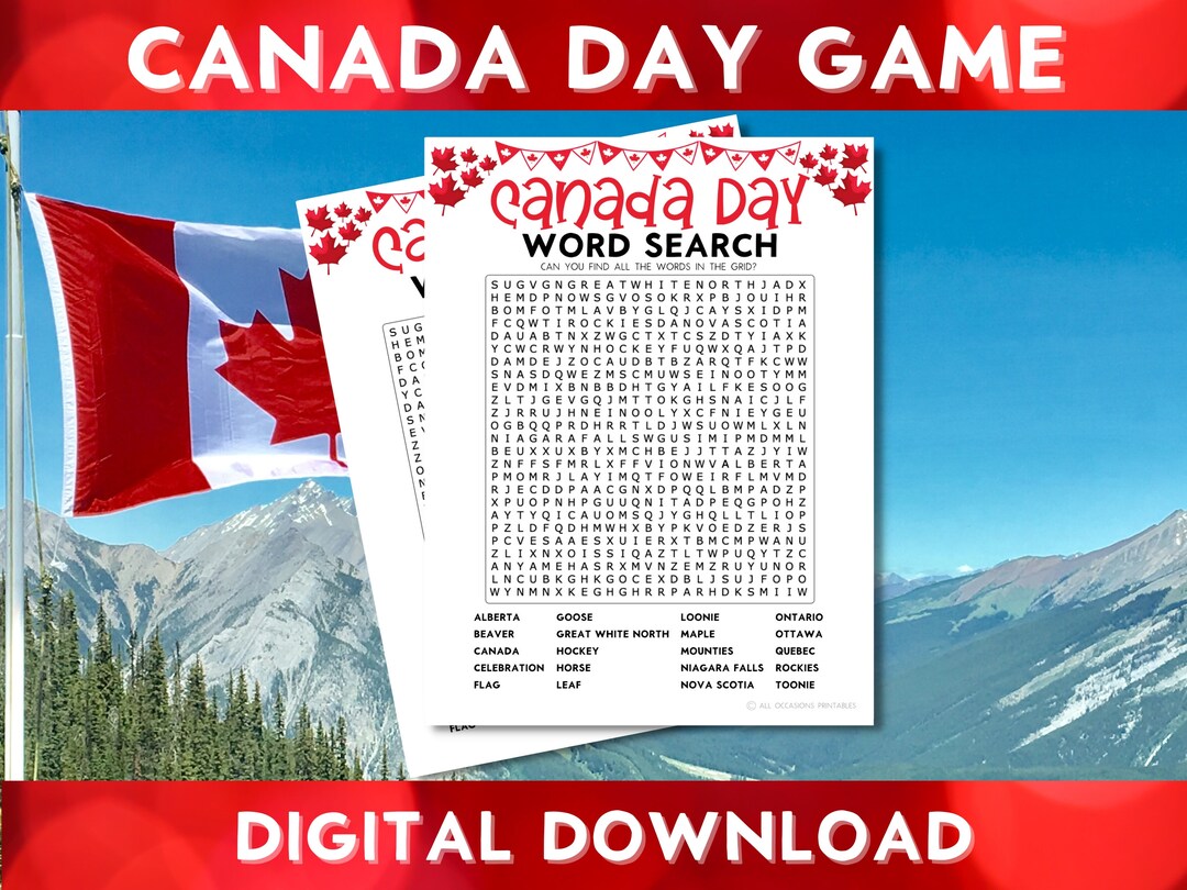 Canada Day Word Search, Printable, Instant Download, Party Game Night ...