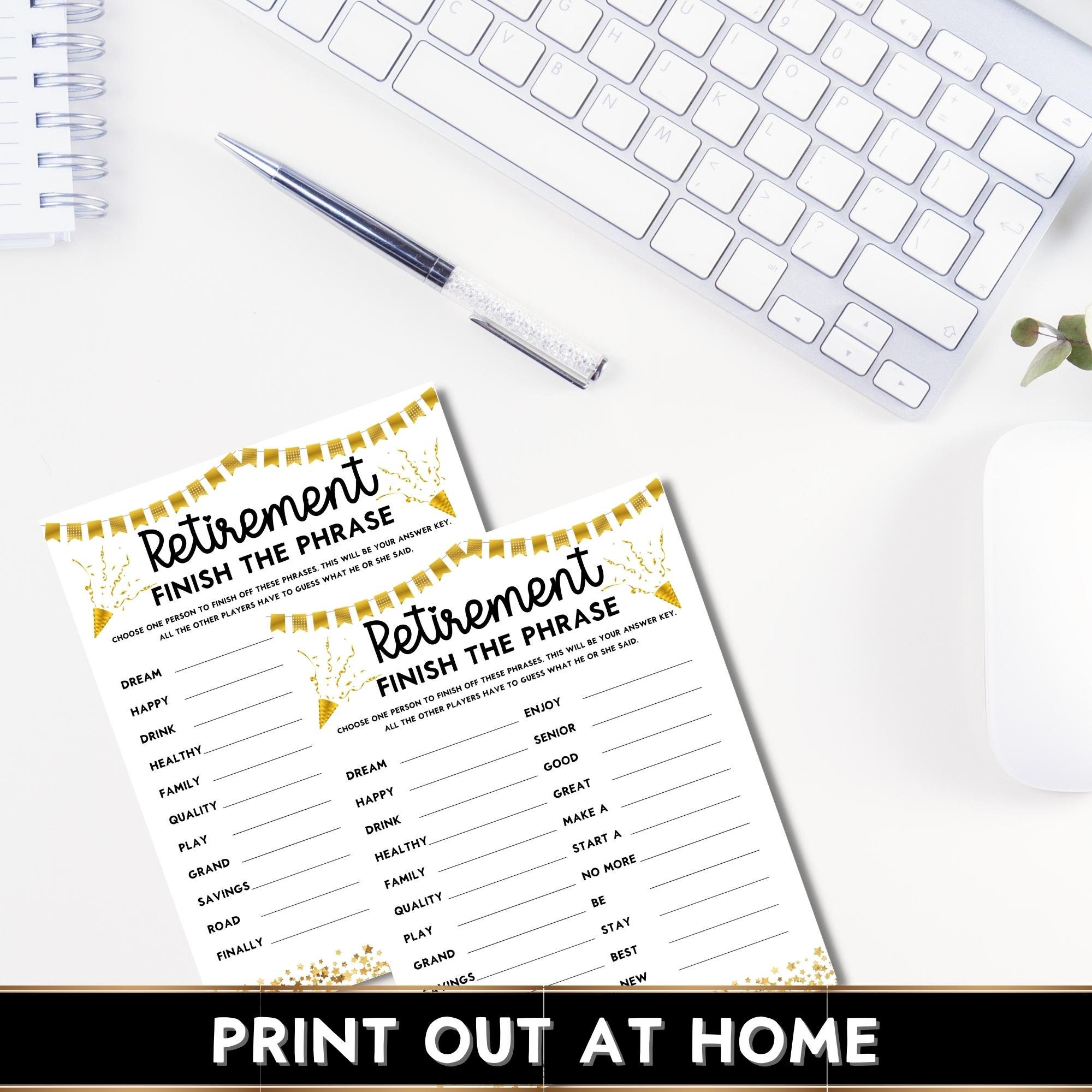 Printable Retirement Party Finish the Phrase Game, Icebreaker, Work ...