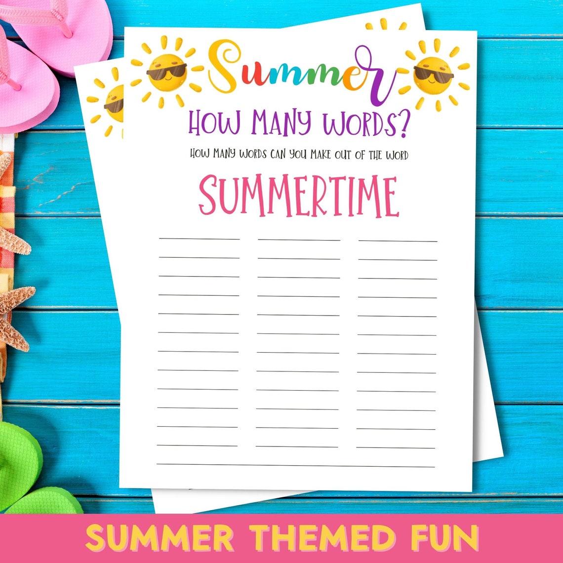Summer How Many Words Game Printable Activity Pool Party - Etsy