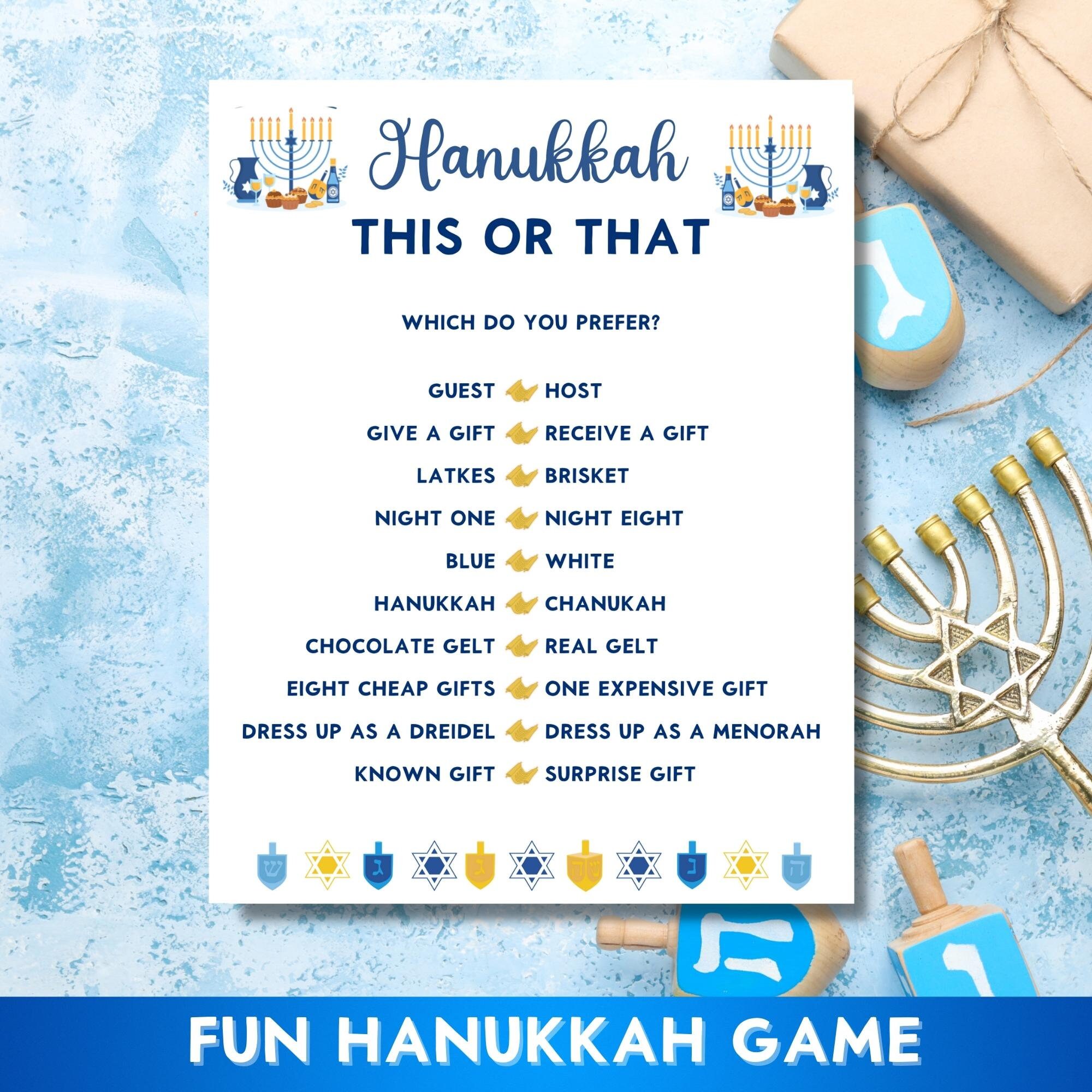 Printable Hanukkah This or That Game, Digital Download, Party Game ...