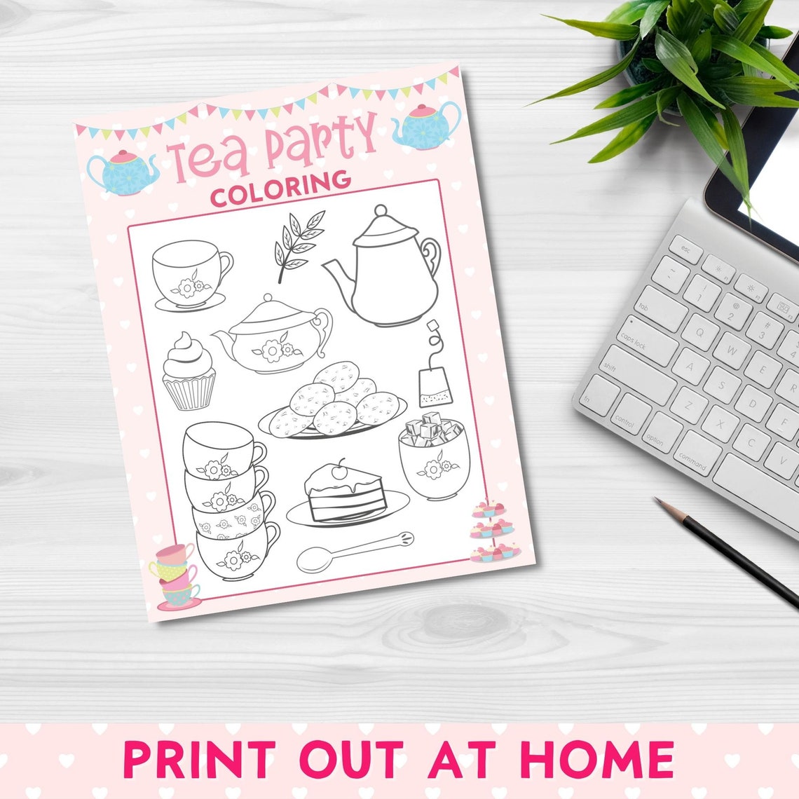 Tea Party Printable Coloring Page, Girls Birthday Party, Afternoon Tea ...