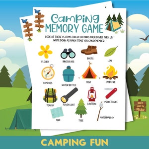 Camping Memory Game, Printable Camping Trip Game, Summer Camp, Family ...