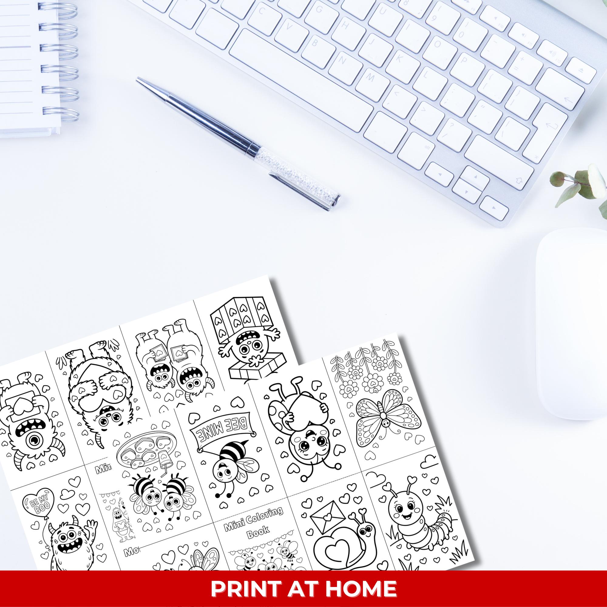 Valentine Mini Coloring Books Printable, Print and Fold Activity for ...