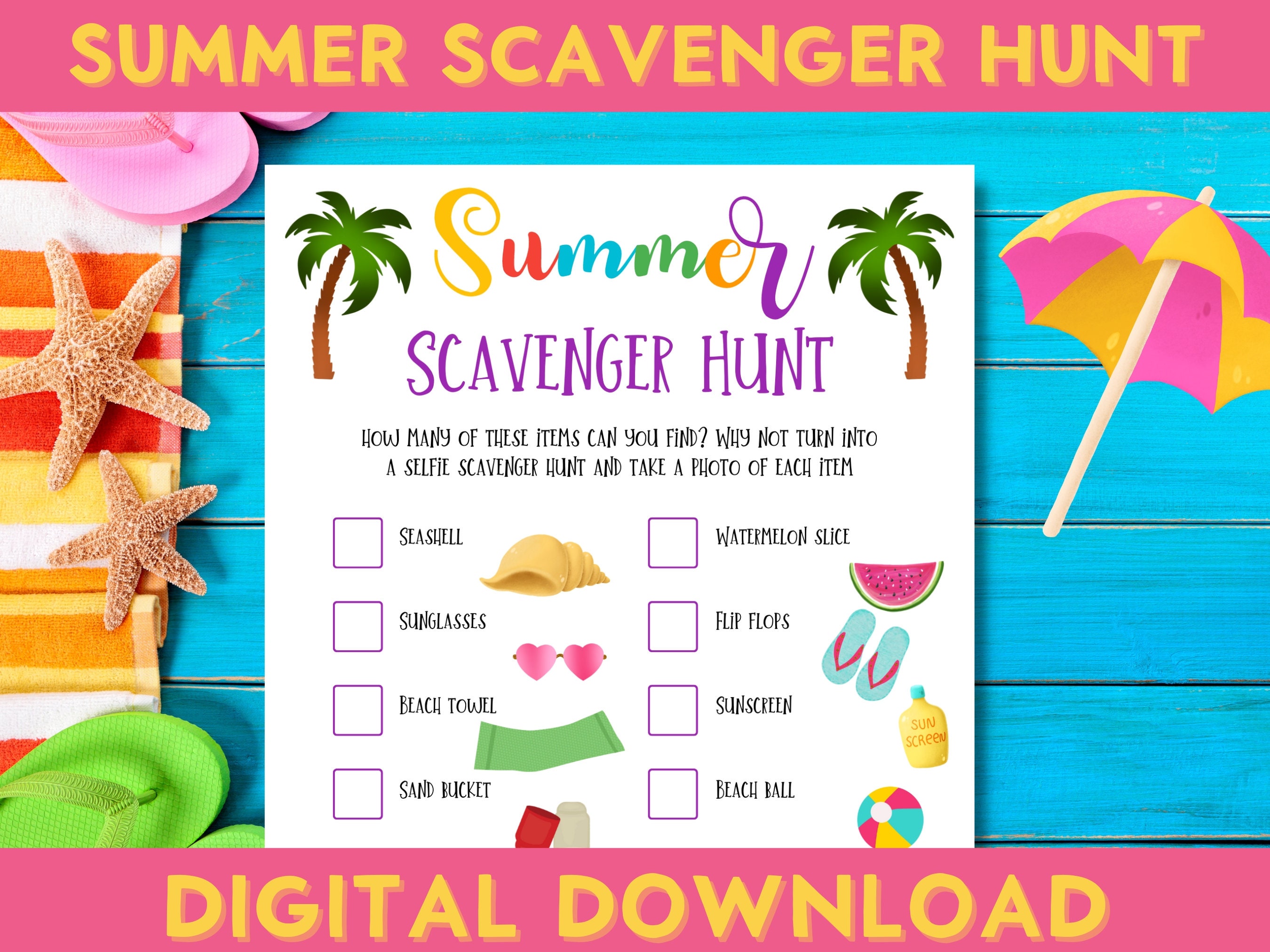 Summer Scavenger Hunt Game, Printable Activity, Pool Party, Family Fun ...