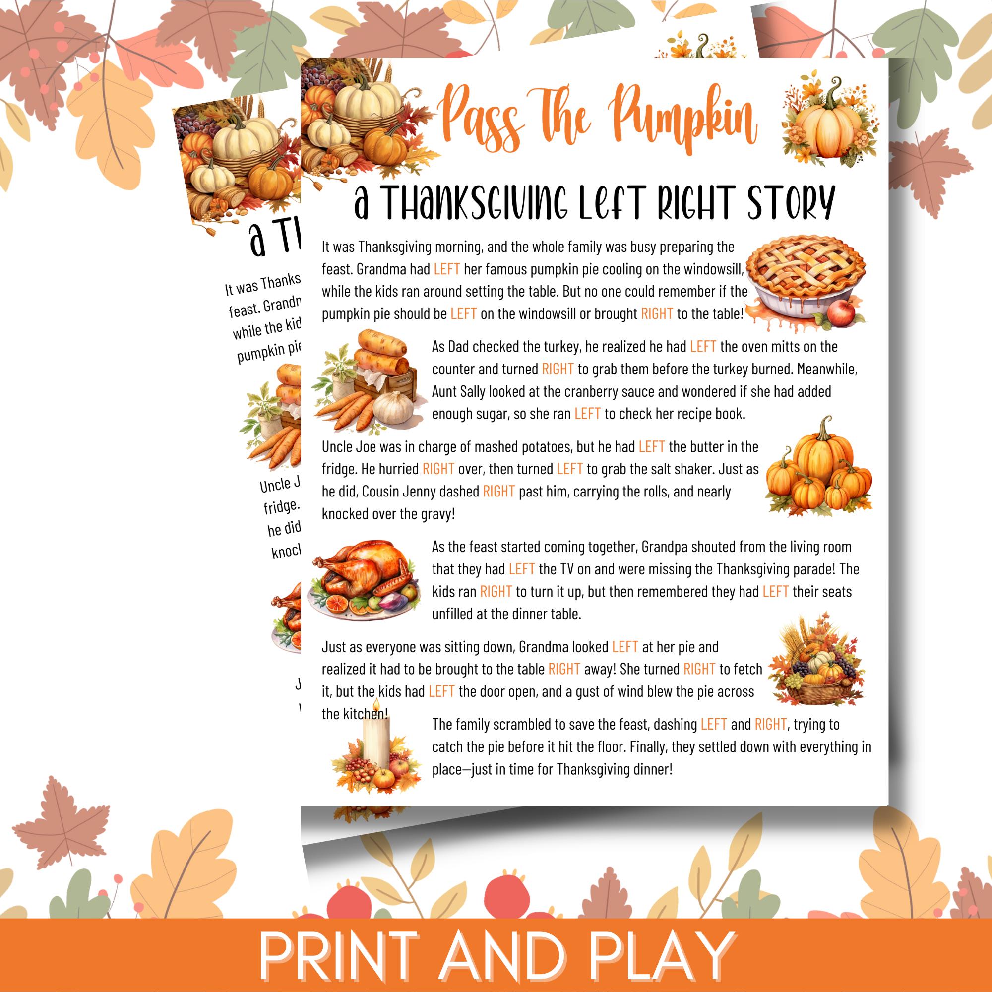 Pass the Pumpkin Game Printable, Thanksiving Party Activity for Kids ...