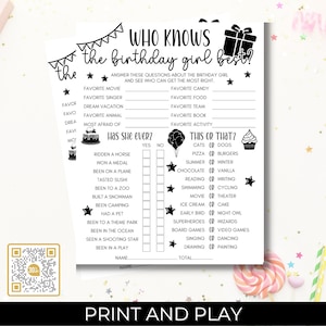Who Knows the Birthday Girl Best, Editable Printable Black and White ...