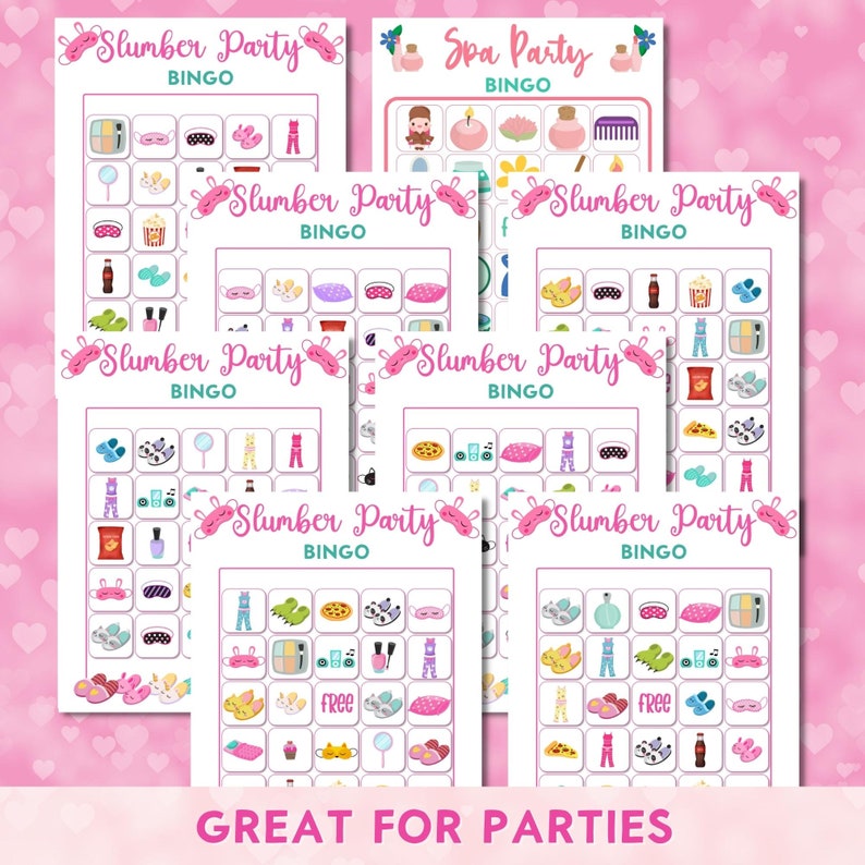 Printable Slumber Party Bingo Game, Sleepover, Pajama Party, Girls ...