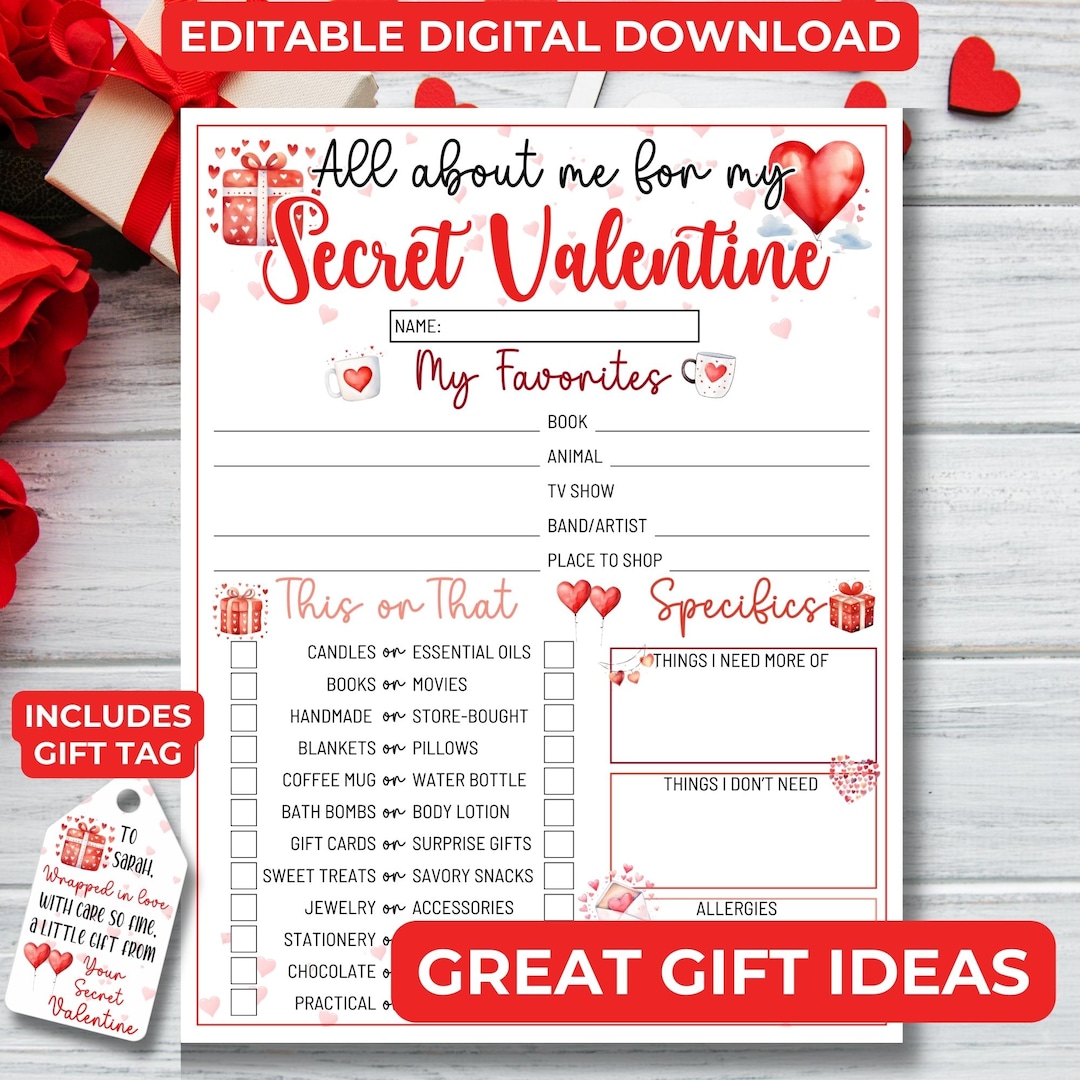 Secret Valentine Gift Exchange Ideas, Editable Template for Parties ...