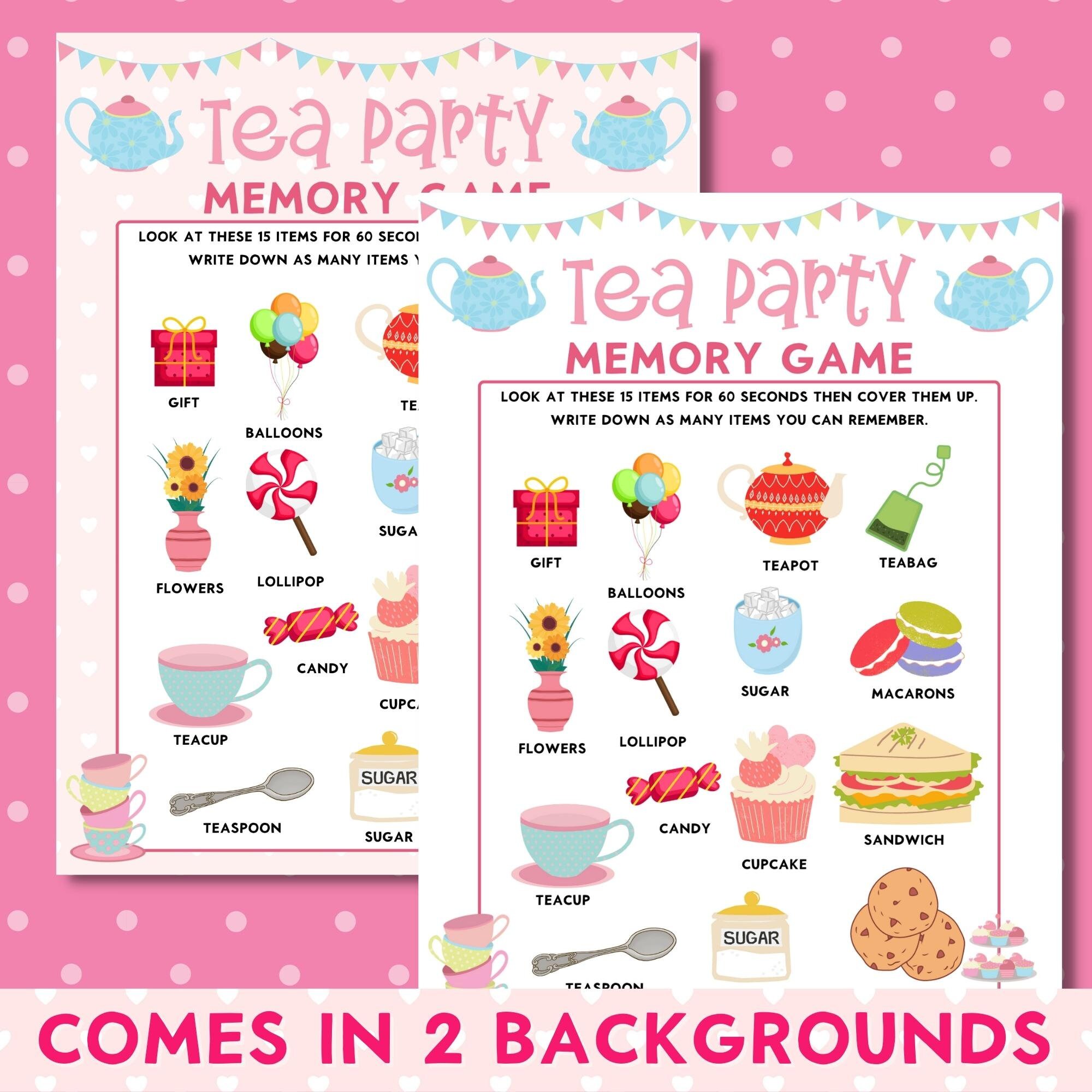Tea Party Printable Memory Game, Girls Birthday Party, Afternoon Tea ...