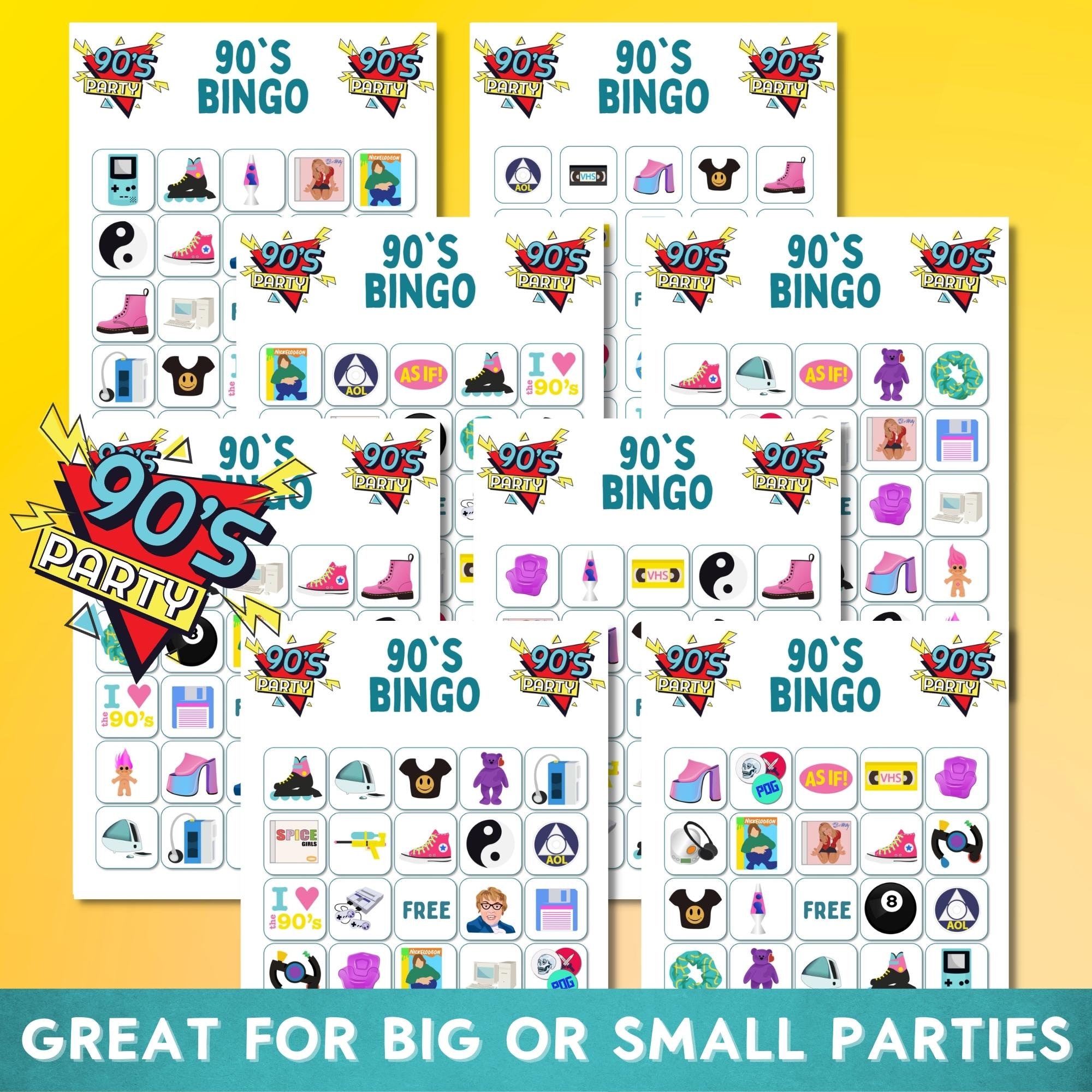 Printable 90's Themed Party Bingo 60 Unique Bingo Cards - Etsy