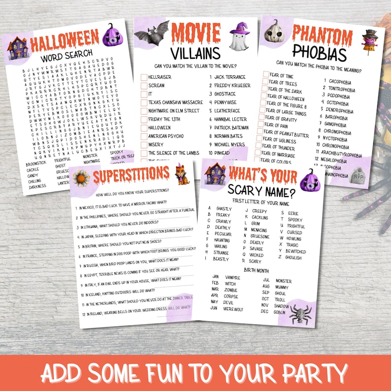 Halloween Game Bundle, Printable Halloween Activities for Kids and ...