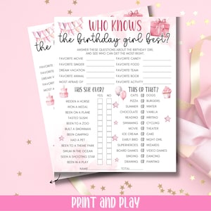 Who Knows the Birthday Girl Best, Editable Printable Pink Birthday Game ...