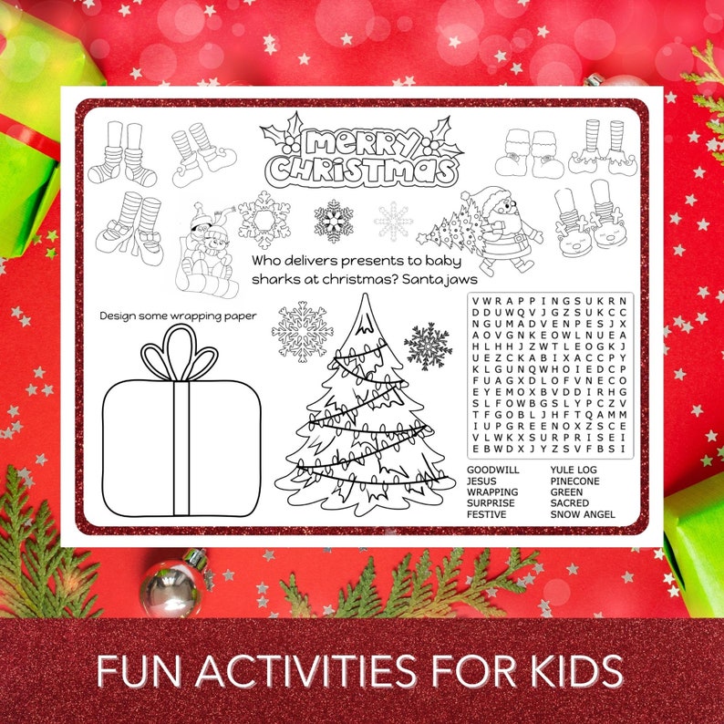 Printable Christmas Activity Sheet Placemats for Kids Instant | Etsy
