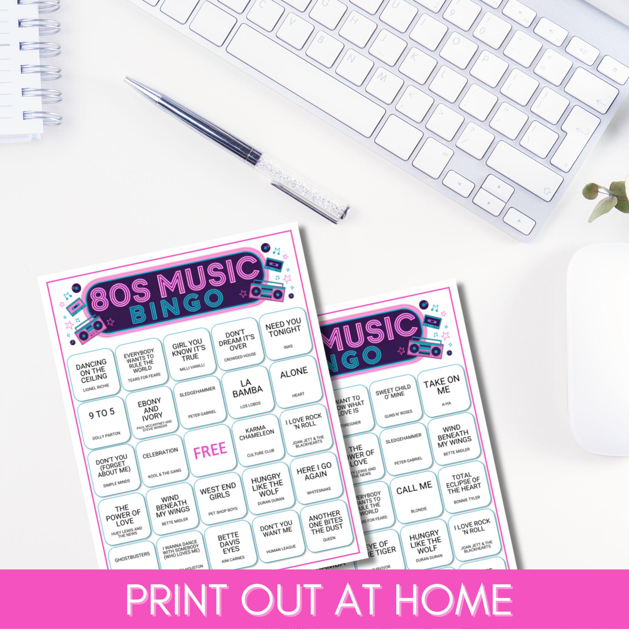 80s Music Bingo, 100 Printable Bingo Cards, Fun Party Game, Digital ...