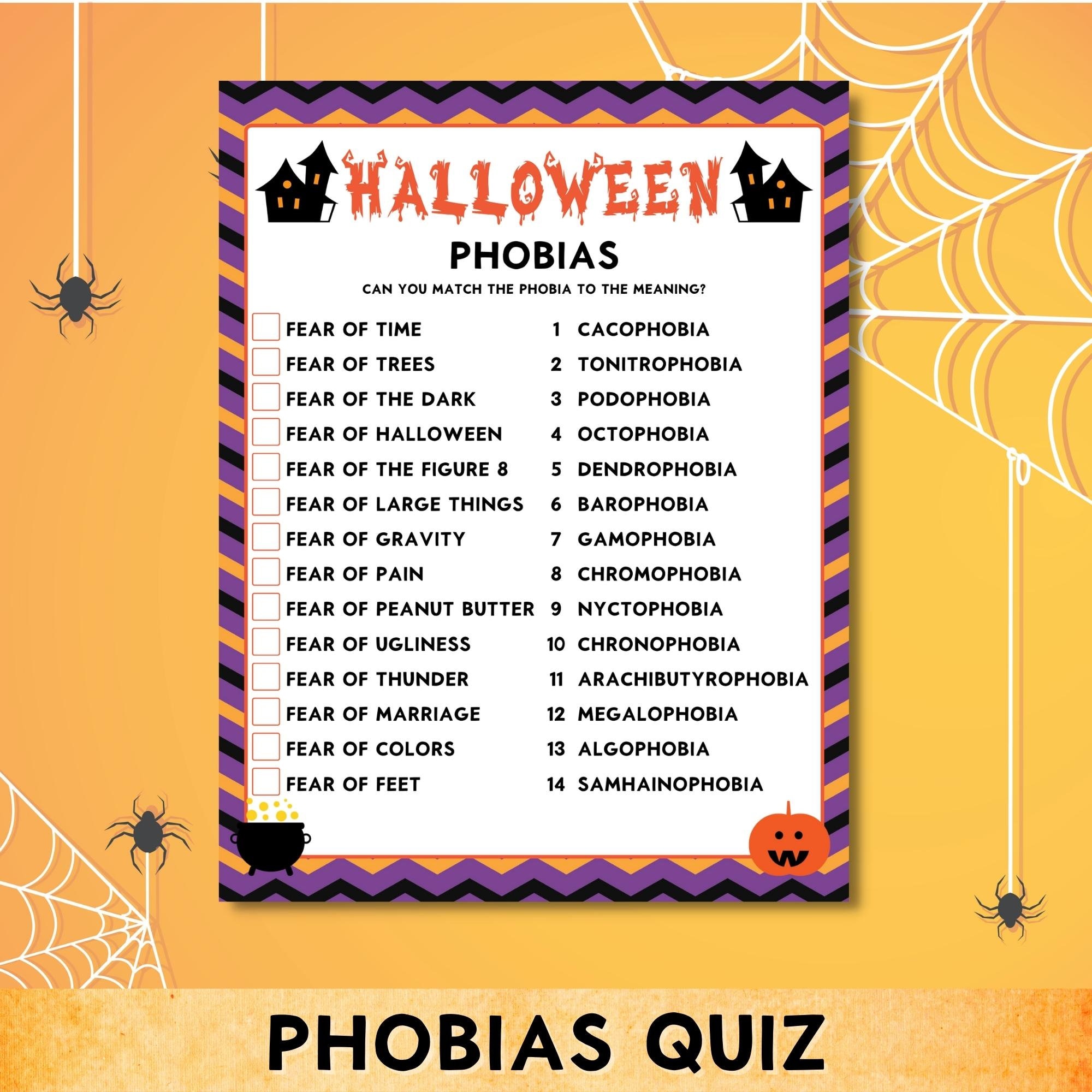 Printable Halloween Phobias Quiz Game Party Game Classroom - Etsy