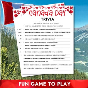 Canada Day Trivia Quiz Game, Printable, Instant Download, Party Game ...