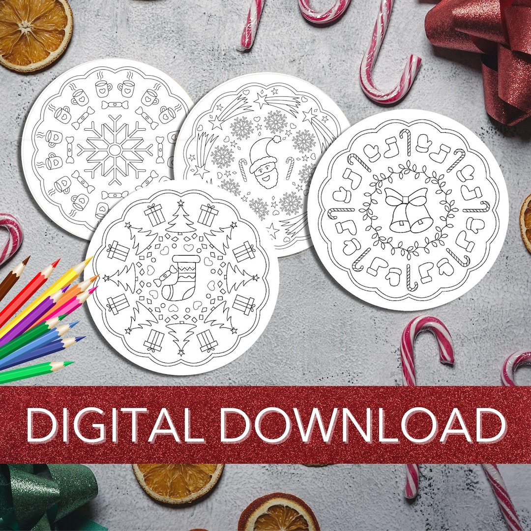 Large Round Printable Christmas Coloring Gift Tags, Great for Children ...