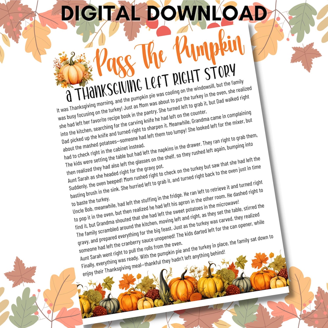 Pass the Pumpkin Game Printable, Thanksiving Party Activity for Kids ...