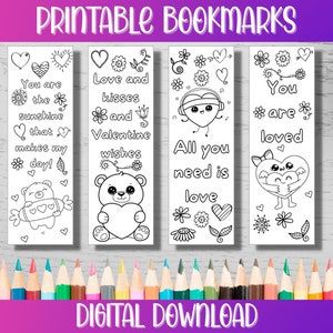 Printable Cute Valentine Coloring Bookmarks for Kids, Children's ...