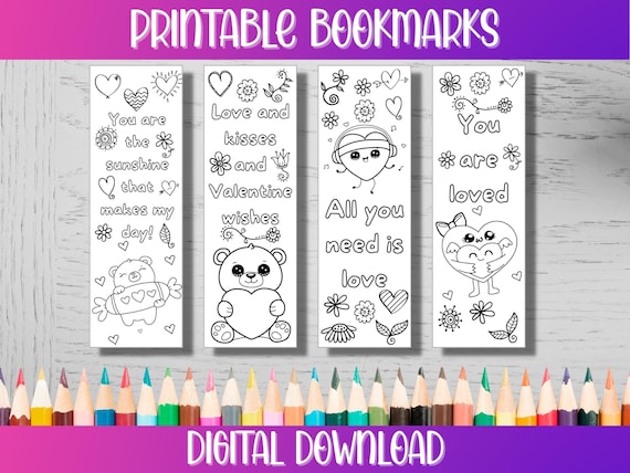Printable Cute Valentine Coloring Bookmarks for Kids | Etsy