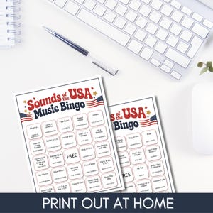 4th of July Music Bingo, Patriotic Party Game, Sounds of the USA, 75 ...