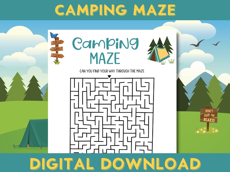 Camping Maze Puzzle, Printable Camping Trip Game, Summer Camp, Family ...