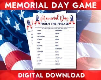 Printable Memorial Day Finish the Phrase Game, Memorial Day Game for ...