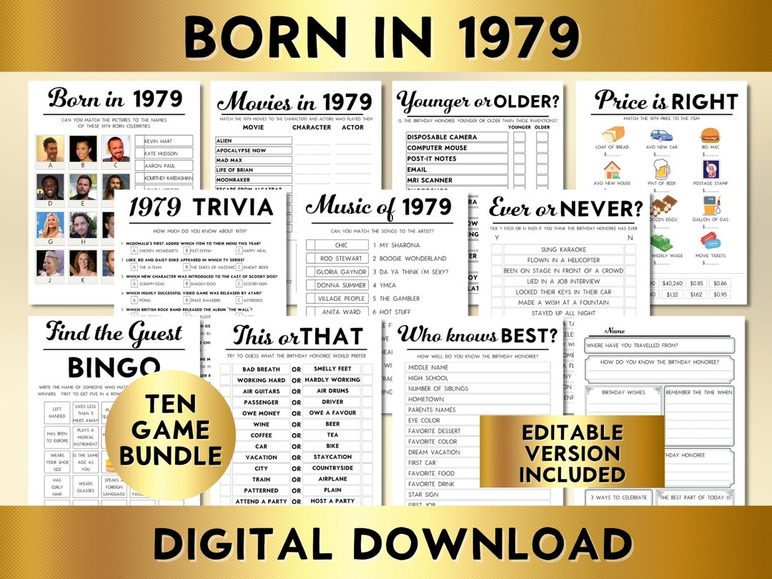 46th Birthday Party Games, Born in 1979, Printable 10 Game Bundle ...