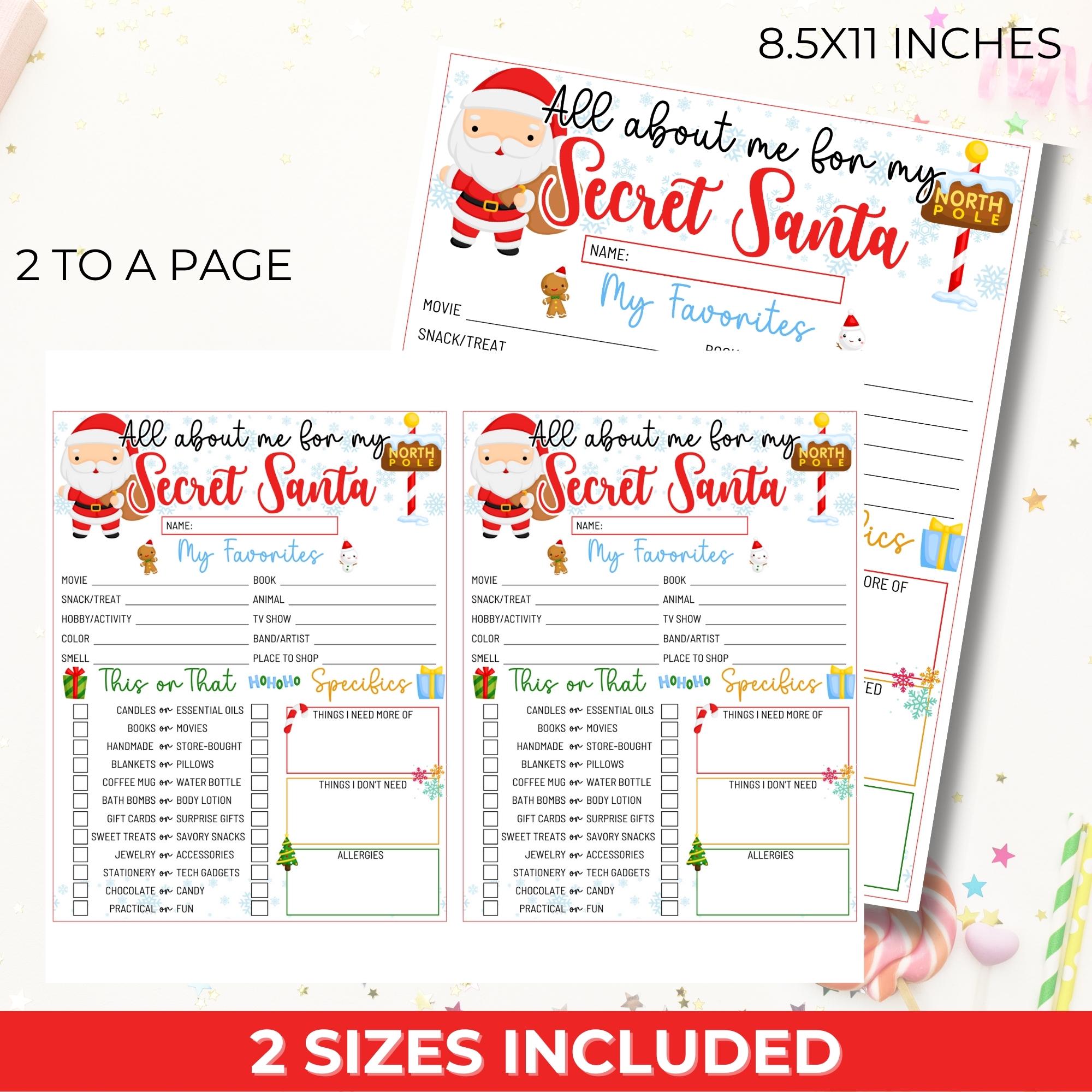 Secret Santa Questionnaire Printable, Gift Exchange Ideas, Gift Tag ...