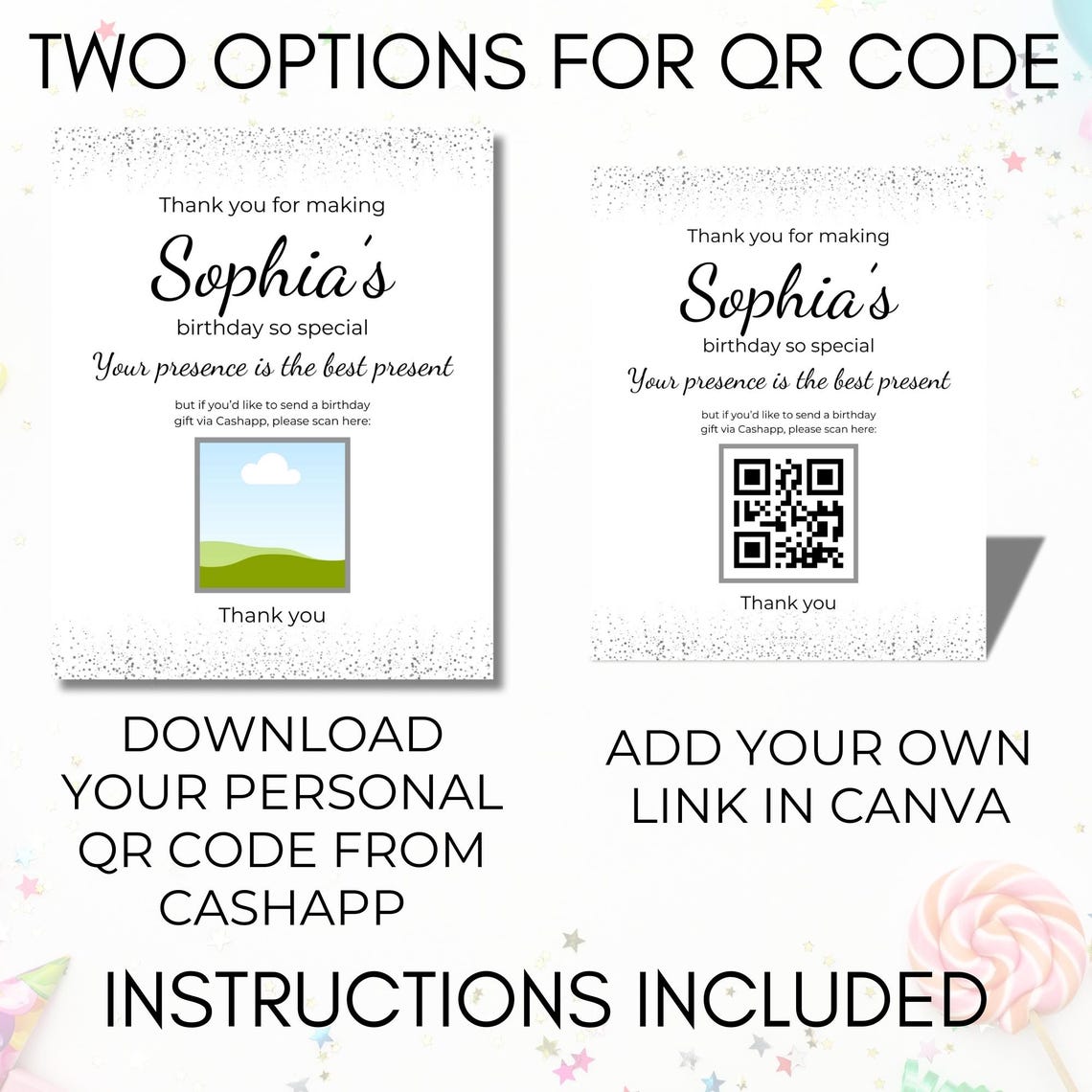 Cashapp Birthday Poster: Editable QR Code Gift, Teen Printable (digital ...
