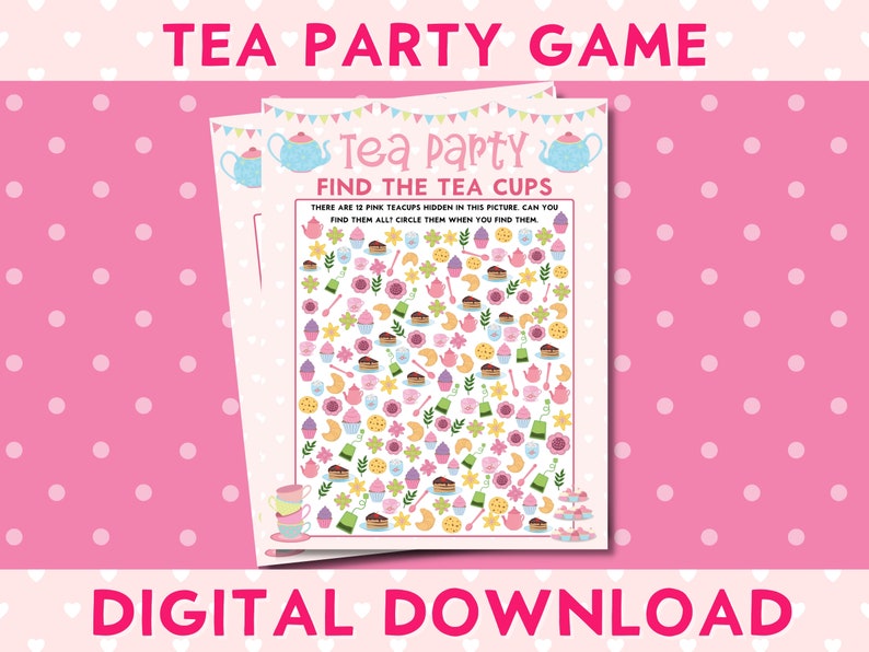 Tea Party Printable Find the Tea Cups Game, Girls Birthday Party ...