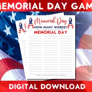 Printable Memorial Day How Many Words Game, Family Party Fun, Patriotic ...