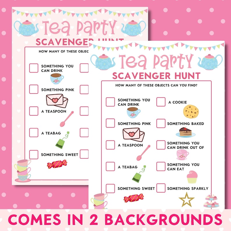 Tea Party Printable Scavenger Hunt, Girls Birthday Party, Afternoon Tea ...