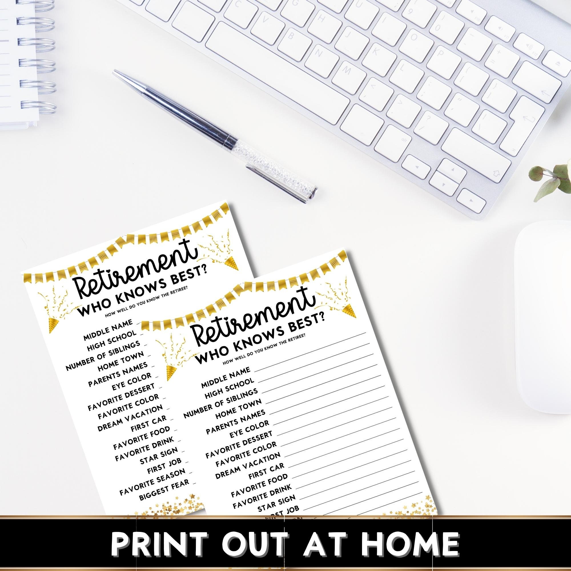 Printable Retirement Party Who Knows Best Game, Icebreaker, Work Party ...